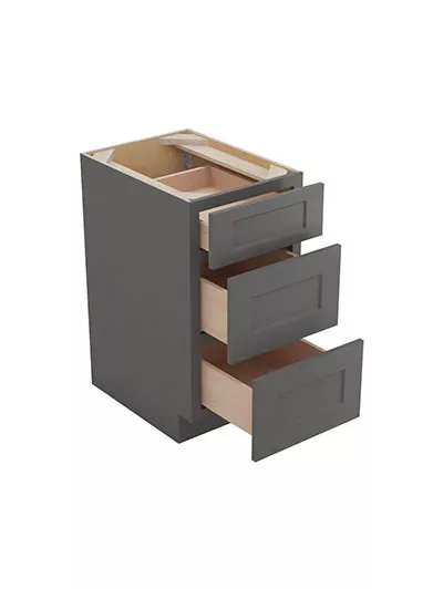 SG-3DB18: Shaker Grey 18" Three Drawer Base Cabinet - CabinetSelect.com