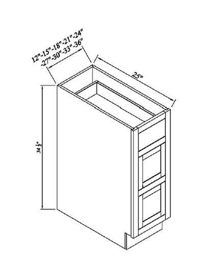 Inset Brown Slab Shaker Base Triple Drawer Pack Cabinet 12''W*25''D*34 ...
