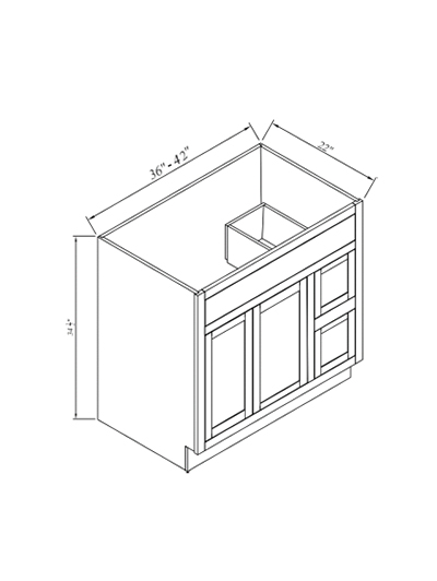 Inset White Slab Shaker Vanity Sink Base With Two Right Drawers 36''W ...