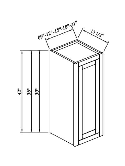 Inset Brown Slab Shaker Single Door Wall Cabinet 18''W*30''H*13 1/2''D ...