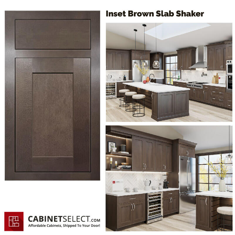 Inset Brown Slab Shaker Kitchen Cabinets | CabinetSelect.com