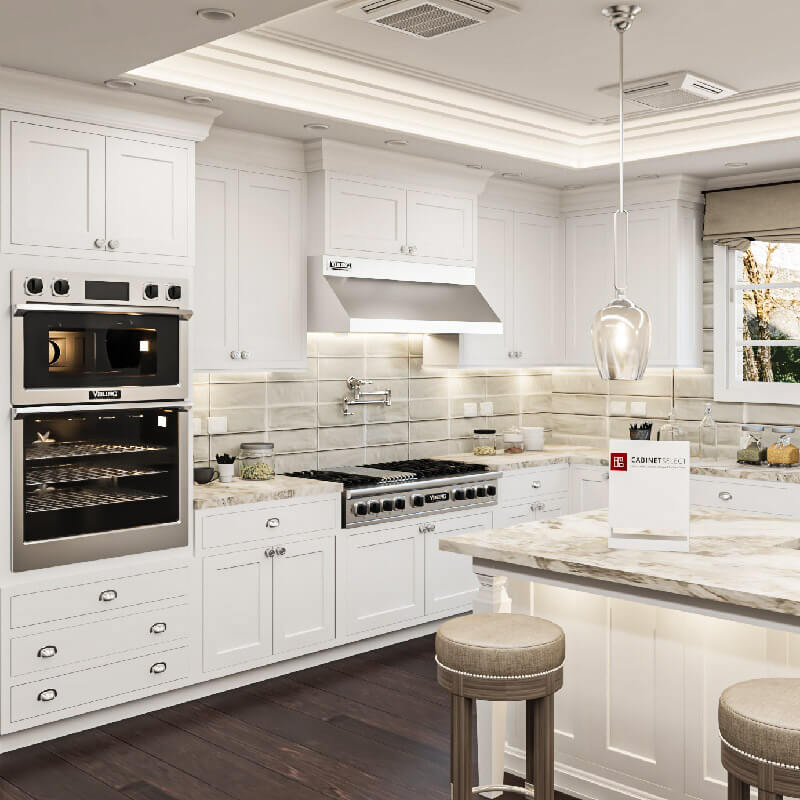 Inset White Slab Shaker Kitchen Cabinets | CabinetSelect.com