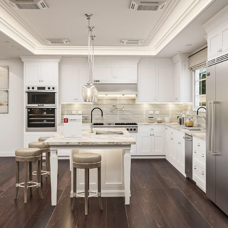 Inset White Slab Shaker Kitchen Cabinets | CabinetSelect.com