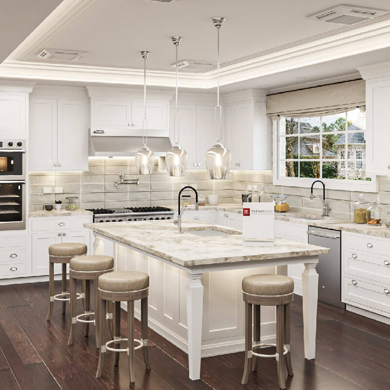 Inset White Slab Shaker Kitchen Cabinets | CabinetSelect.com